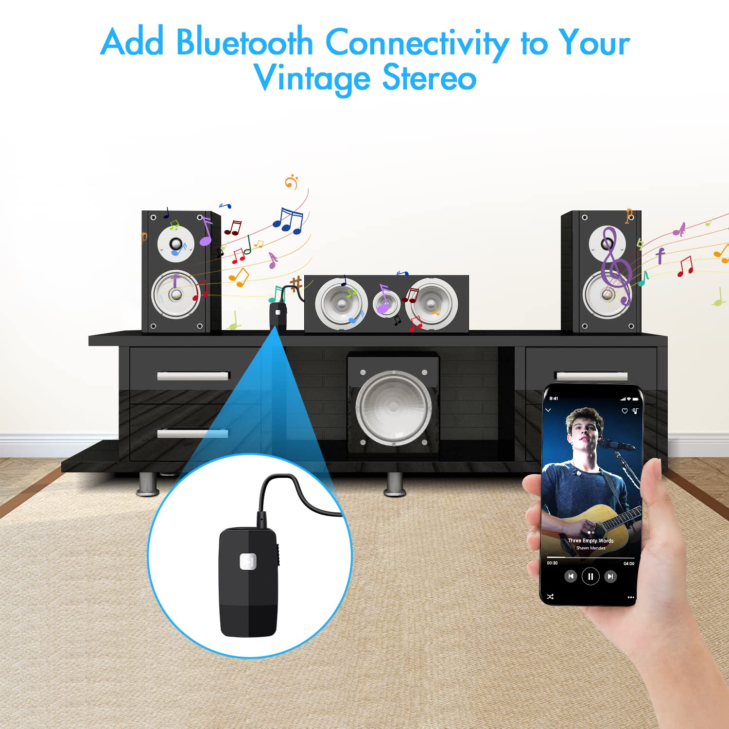 Giveet Bluetooth V5.3 Receiver for Home Stereo, Wireless Audio Adapter for Speaker/Home/Car Stereo Music Streaming Sound System, Support 3.5mm AUX RCA Jack, 20 Hours Playtime, Dual Devices Connection