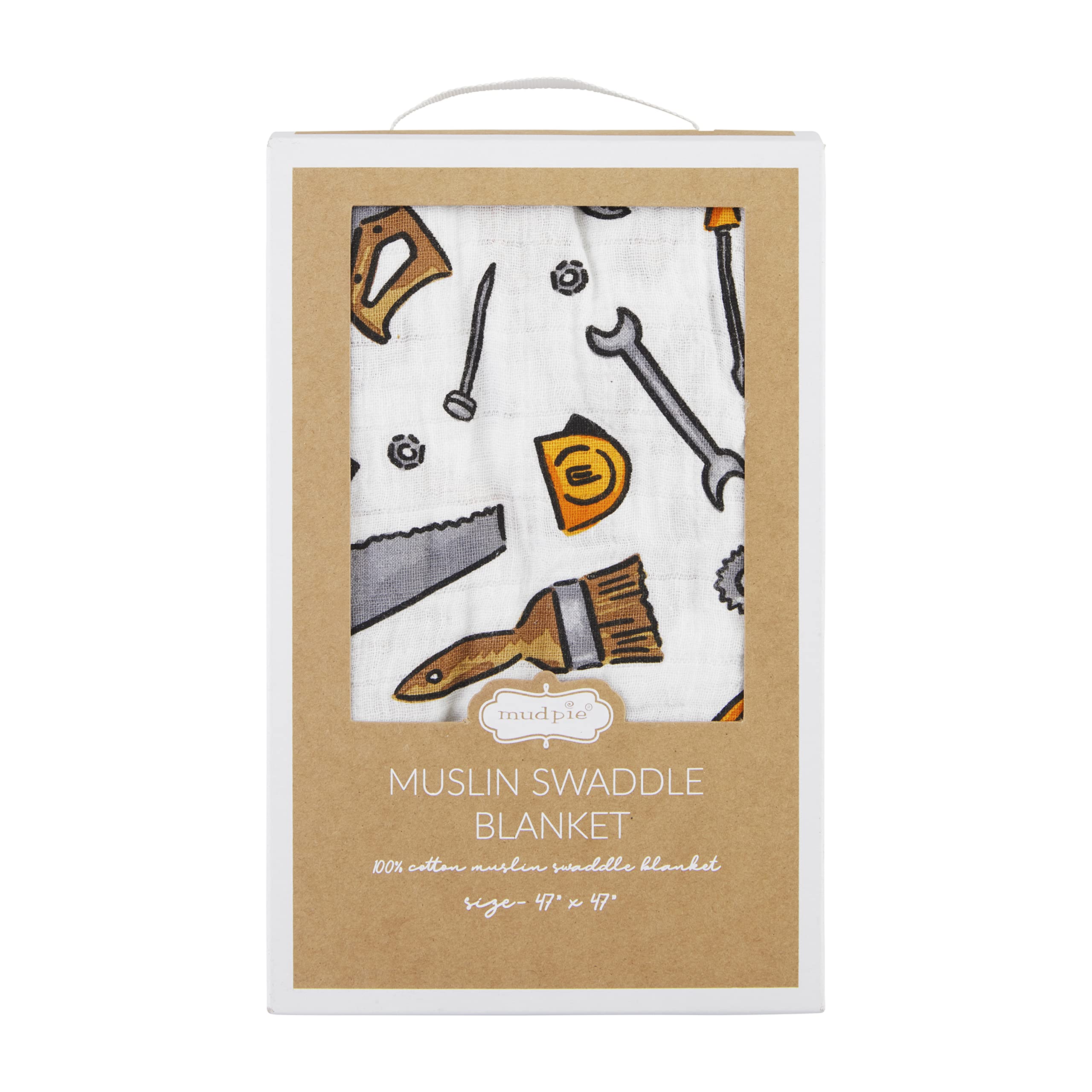 Mud Pie Baby Muslin Swaddle, Tools, 47" x 47"