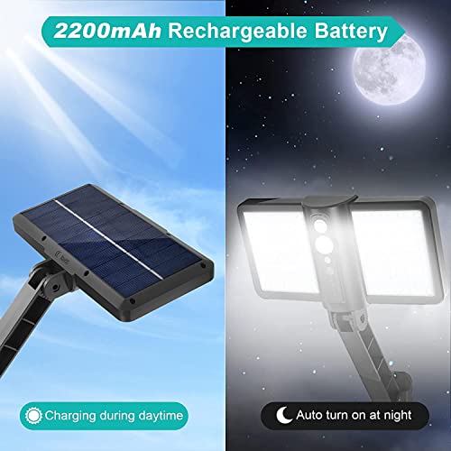 Ceena Outdoor Solar Lights with Romote, IP65 Waterproof Motion Sensor Wall Light, Cool&Warm Dimmable Flood Light, 128LEDs High Brightness Security Pole Light for Front Door, Patio, Backyard, 1Pack