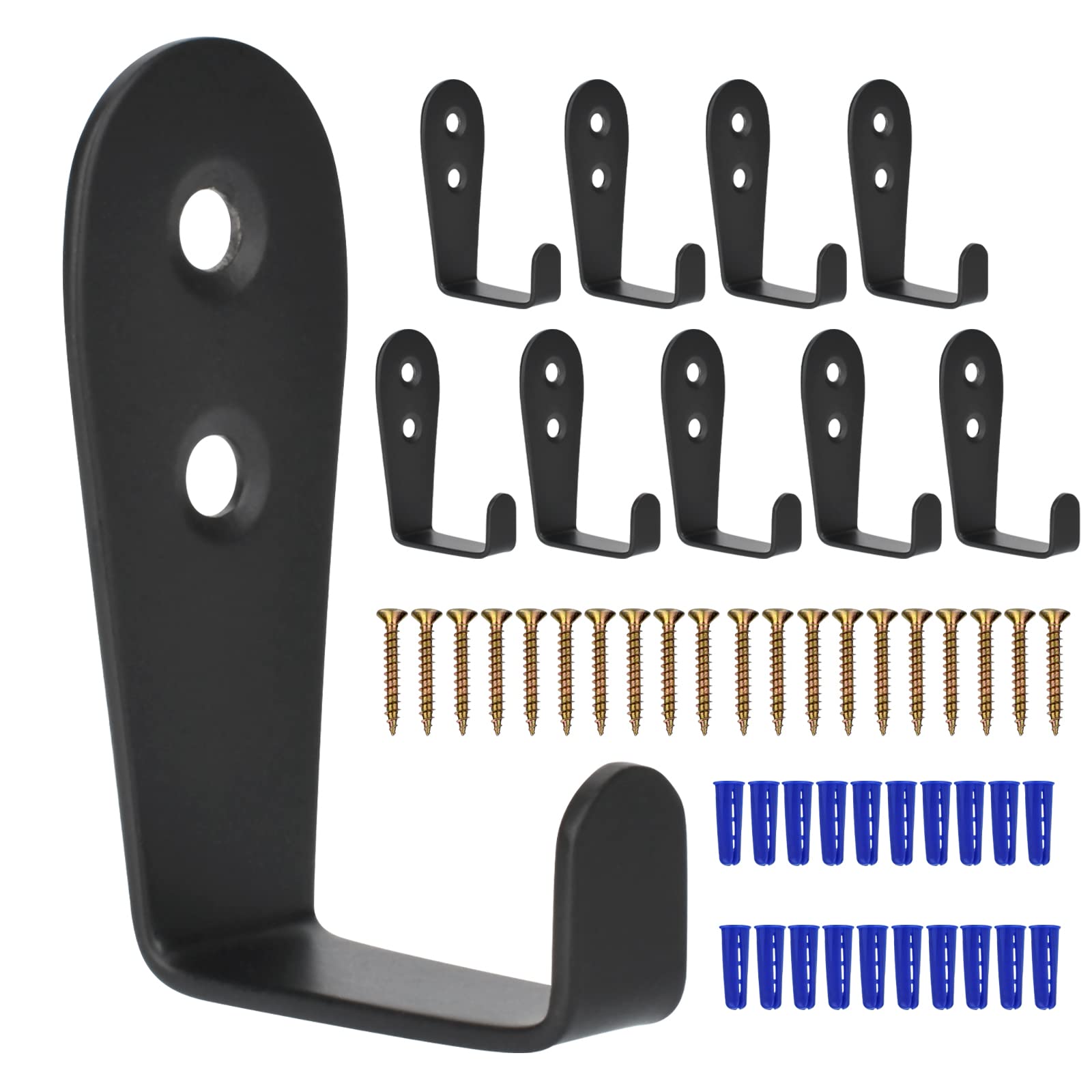 Sankoly 10 Pieces Individual Coat Wall Hook Heavy Duty Wall Hook Towel Hook with Screws and Anchor Black Wall Hooks for Kitchen, Bathroom, Bedroom, Foyers, Hallways