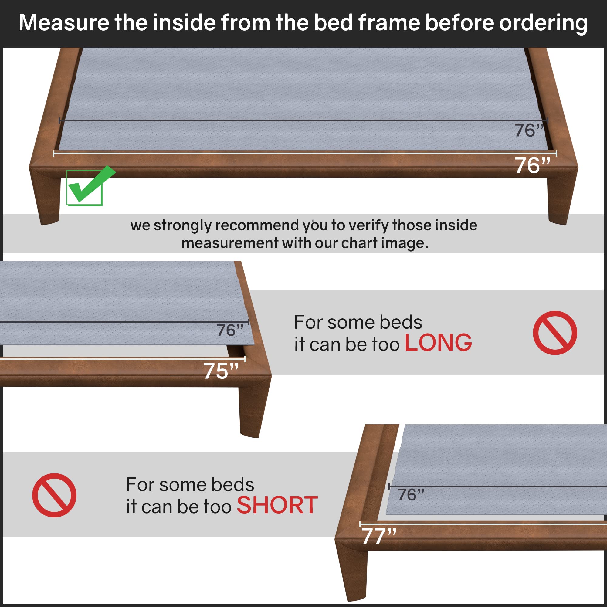 Continental Mattress, 0.75-Inch Heavy Duty Horizontal Wooden Bunkie Board/Bed Slats with Cover, King, Grey