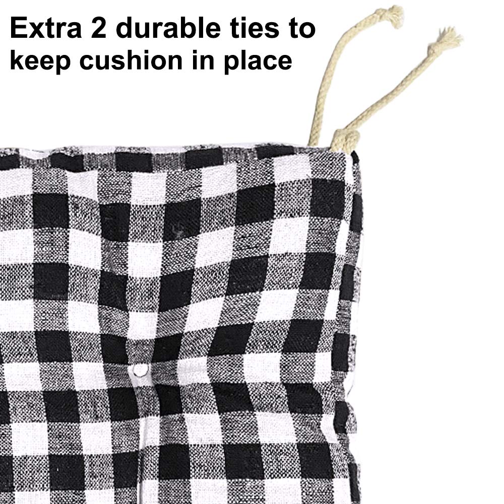 Big Hippo Chair Pad Tufted Chair Cushion for Indoor/Dining Chairs Kitchen Chair Pads with Ties Buffalo Check Chair Cushion Pad 17"x17", Black and White Plaid(2 Pack)
