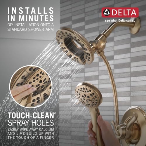 Delta Faucet 4-Spray In2ition Dual Shower Head with Handheld Spray, Gold Shower Head with Hose, Showerheads & Handheld Showers, Handheld Shower Heads, Champagne Bronze 58499-CZ