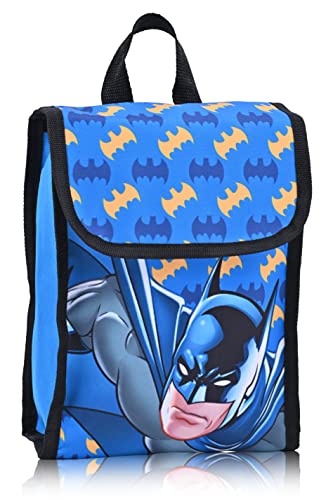 DC Comics BATMAN Boys Backpack for Little Kids | 6 Piece Set Kids Water Bottle Keychains Snack Tote and Knapsack for School (Batman 6Pc)