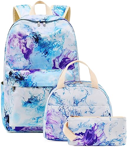Bluboon School Backpack Set Girls Womens Laptop Bookbag Casual Daypack Fits 15 inch Laptop with Lunch Tote Bag and Pencil Bag(Purple-3 set)
