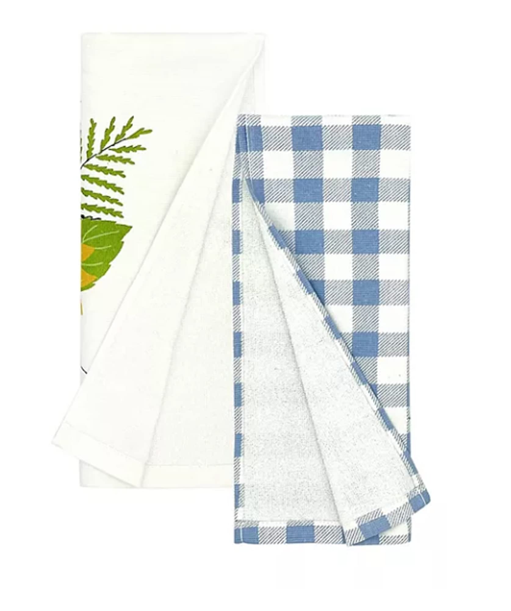 Celebrate Kitchen Towel Set of 2, Sunflowers Blue and White Buffalo Plaid Dishtowels