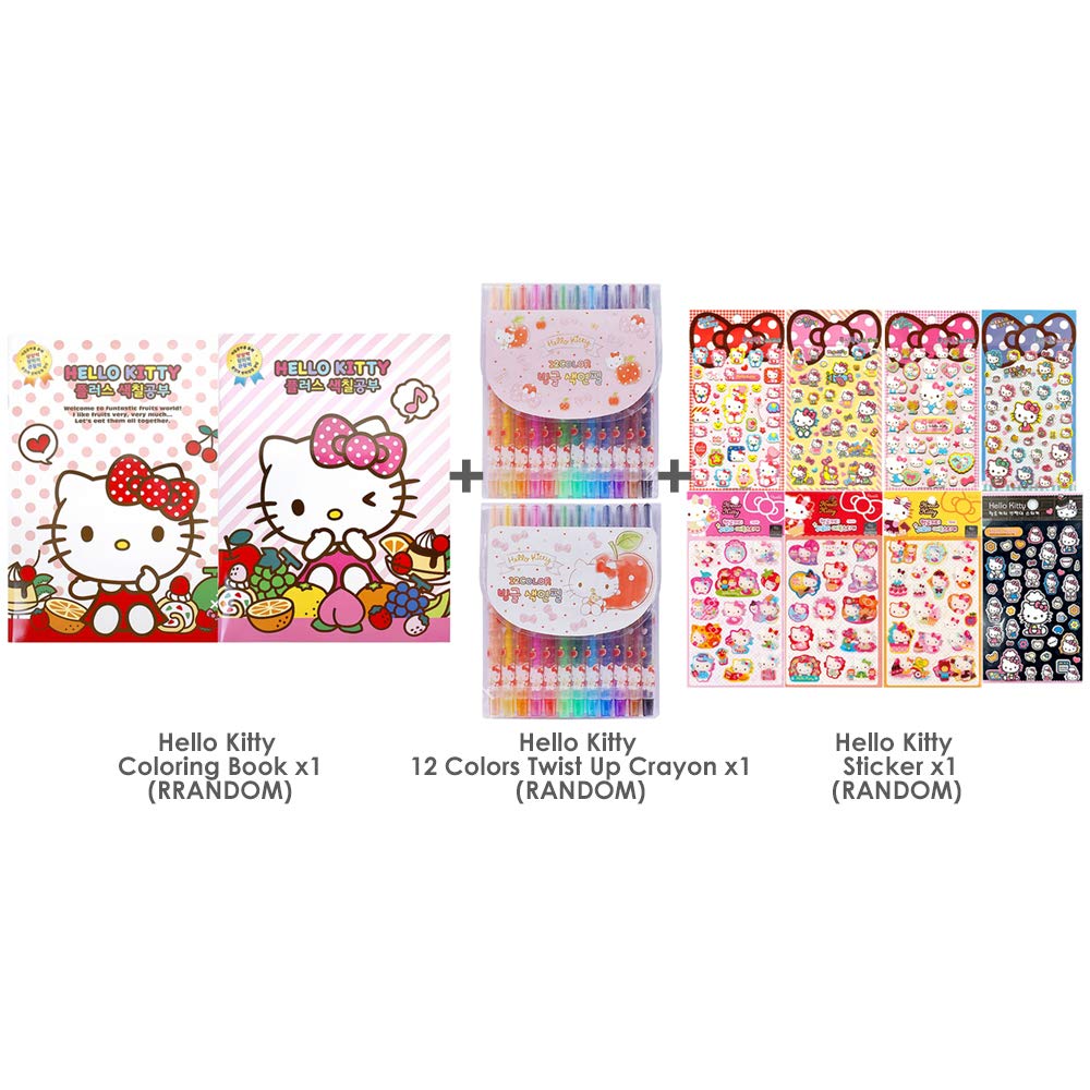 Hello Kitty 1 Coloring Book + 1 12-Color Crayon Set + 1 Sticker Sheet Arts & Craft Set : Random