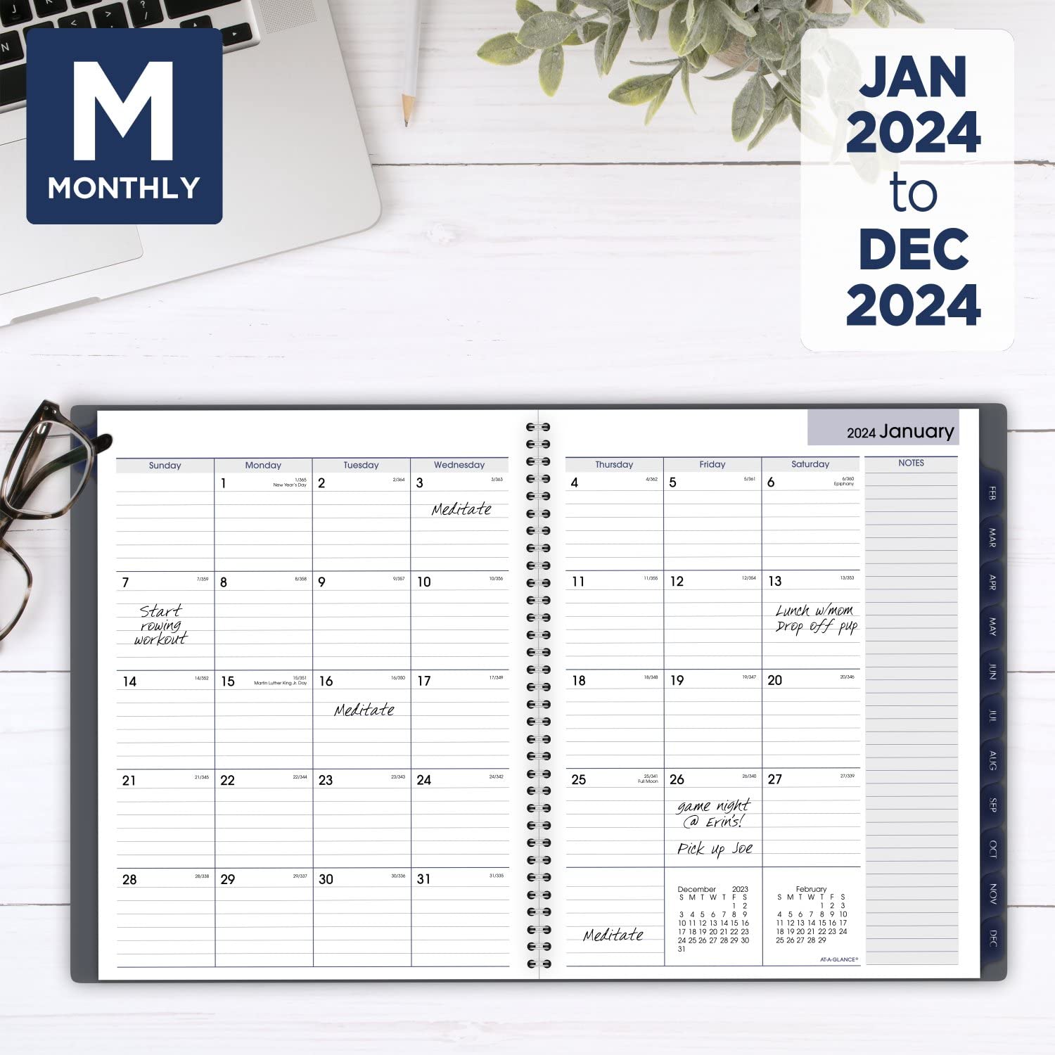 AT-A-GLANCE 2024 Monthly Planner, DayMinder, 8-1/2" x 11", Large, Gray (GC4700724)