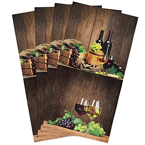 BEKYONEE Kitchen Towels 4 Pack 18×28in-Super Absorbent Dish Cloth Wine Grape Glass and Barrel Soft Dish Towel for Home Drying Dishes Vintage Wooden Board Tea Bar Hand Towels Cleaning Cloths