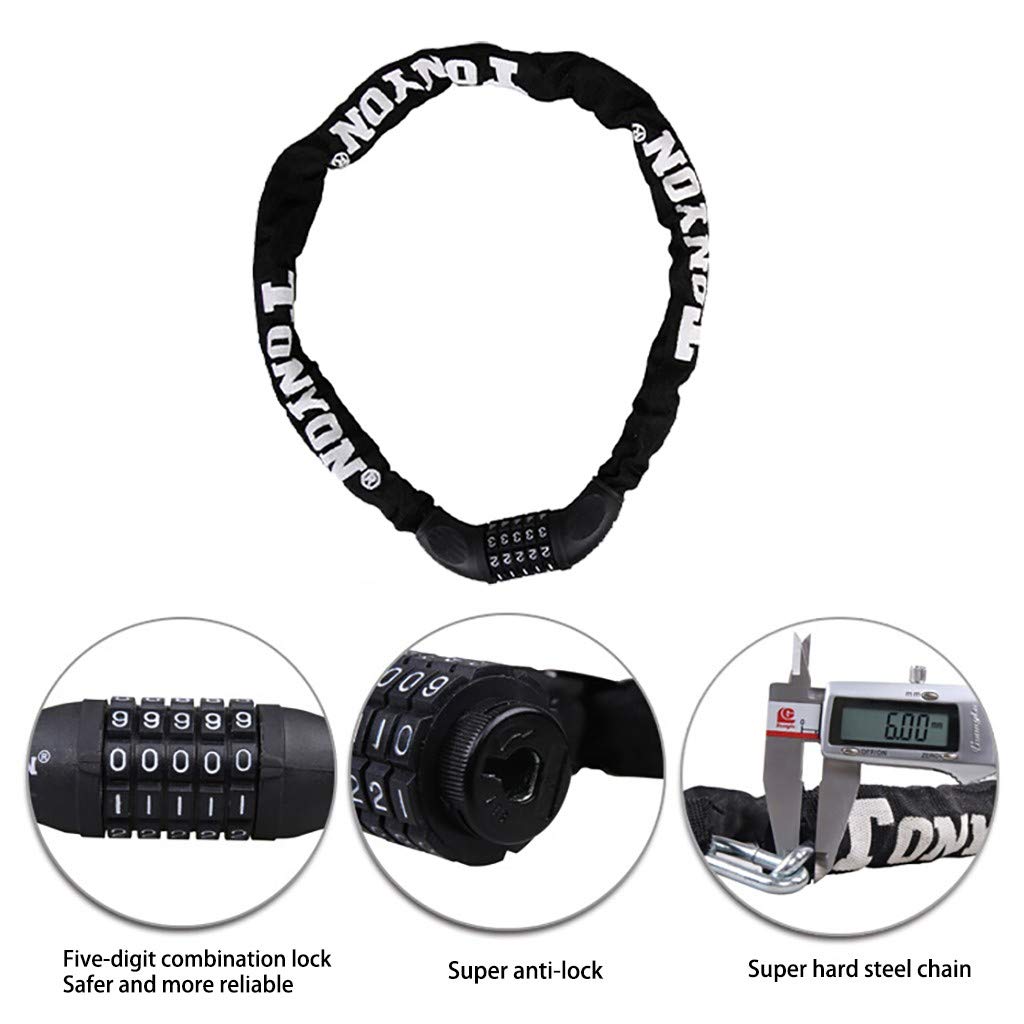 Bike Combination 5-Digit for Bicycle Coiling Chain Lock Lock Bicycles Keyless Bike Accessories Bicycle Saddle Bags (Balck, One Size)