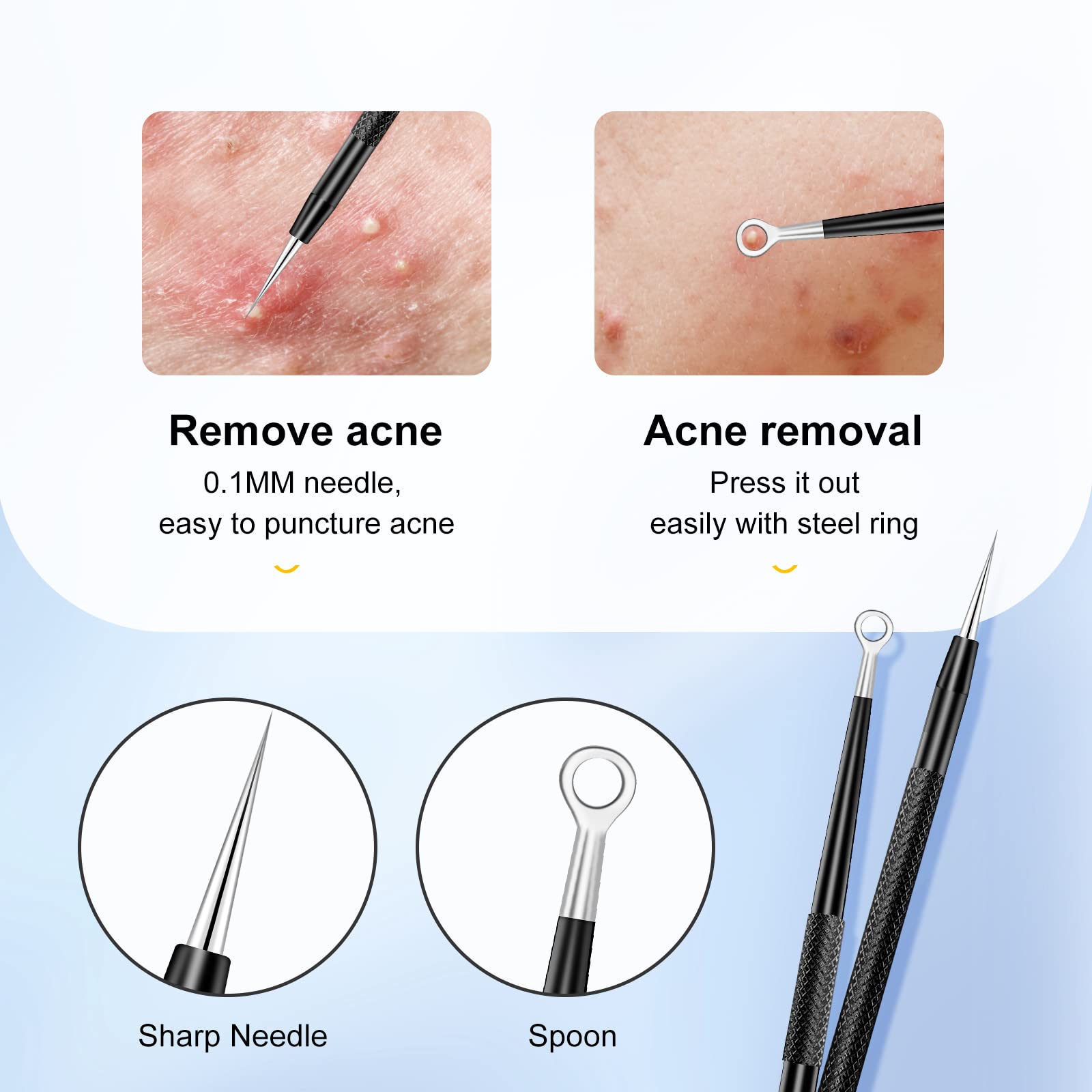Blackhead Remover Tools, Pimple Extractor, Black Head Extractions Tool for Facefacial Tools Removal Kit for Blemish, Whitehead Popping, Zit Removing for Nose Face Tools with a Leather Bag (Black)