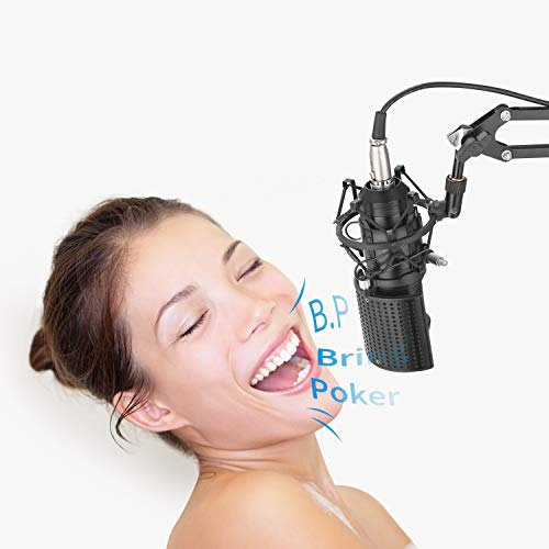 AT2020 Microphone Shock Mount with Metal Pop Filter, Compatible with 49mm-54mm Diameter Mic Except Blue Yeti, Anti-Vibration Suspension Shock Mount with Screw Adapter