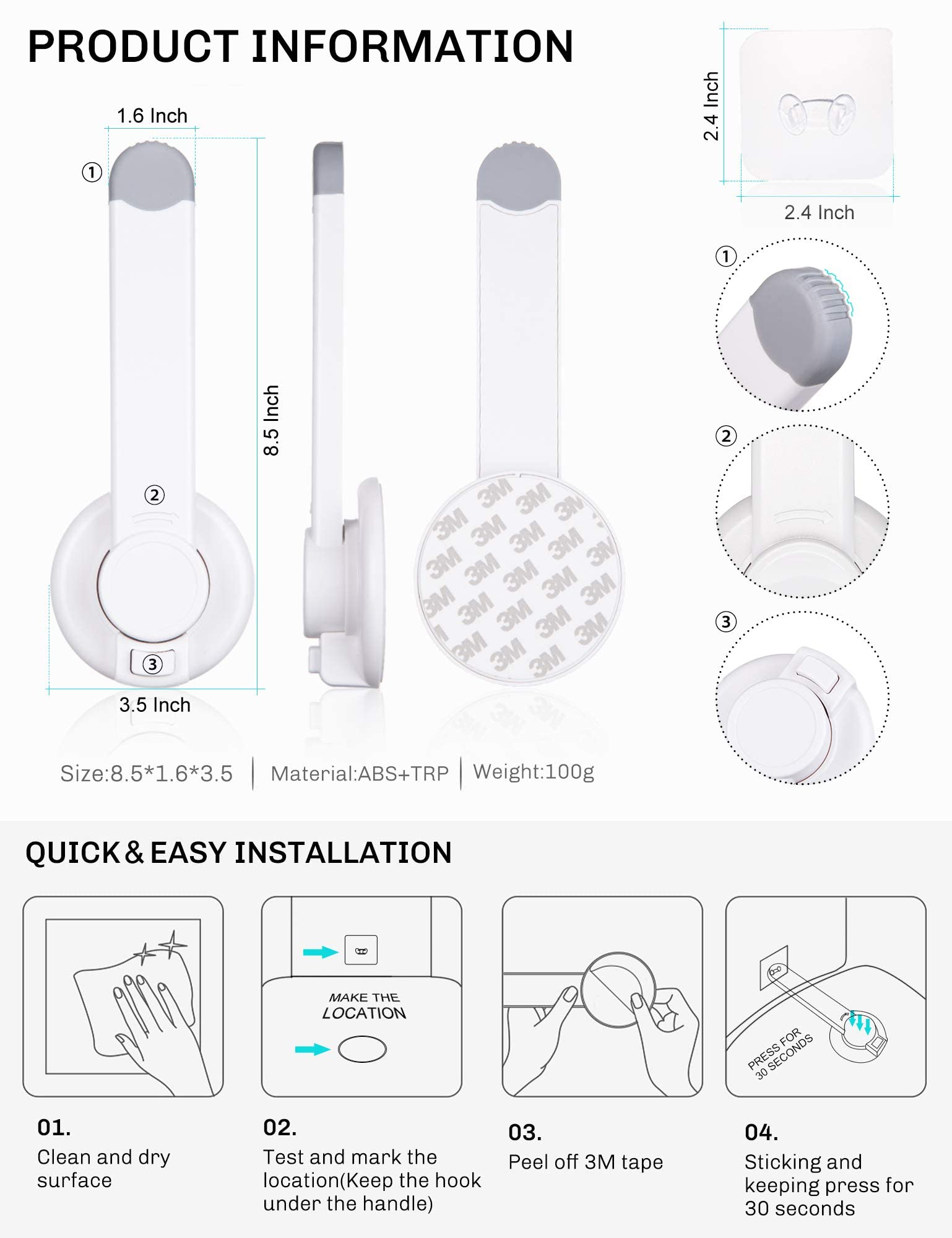 Toilet Lock Child Safety,Baby Proof Toilet Seat Lock with Extra Pallet,Fit for Most Toilet Lid,No Tools Installation