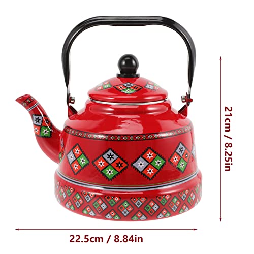 DOITOOL Enamel Tea Kettle Vintage Stovetop Tea Pot Hot Water Boiling Kettle Gas Cooker Kettle Coffee Pot with Handle 2.5L Red