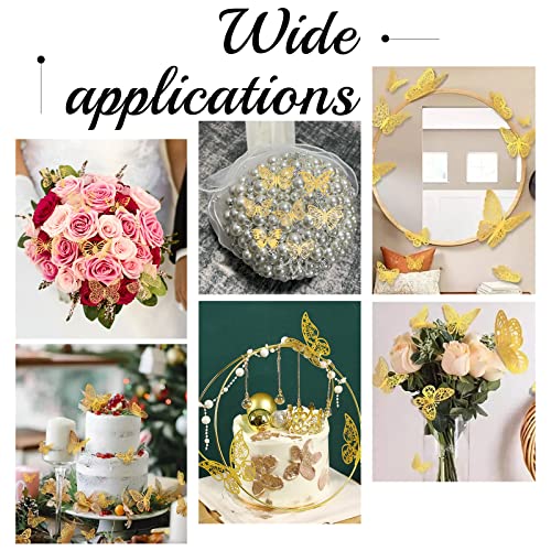 CHGCRAFT 160Pcs 5Styles Bouquet Wedding Corsages Pins 3D Gold Butterfly Wall Decor Include 100Pcs Head Pins 60Pcs 3D Gold Removable Butterfly Sticker for Birthday Party Wedding Garland