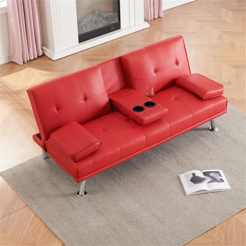 APAINI 67" Leather Multifunctional Double Folding Sofa Bed for Office for Indoor Livingroom Furniture