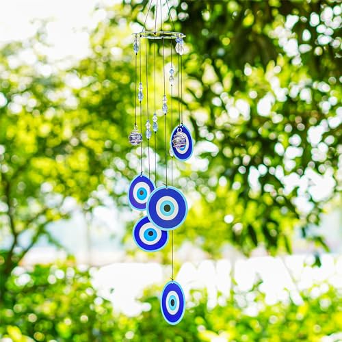 Blue Evil Eye Hanging Decoration Ornament Metal Wind Chimes for Home Garden Decoration (Evil Eyes)