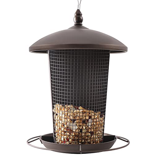Bird Feeder Tall for Outside Hanging, Bird Seed for Outside Wild Bird Feeders for Garden Yard Outdoor Decoration, 2 Column Design for Different Approaching, Brown