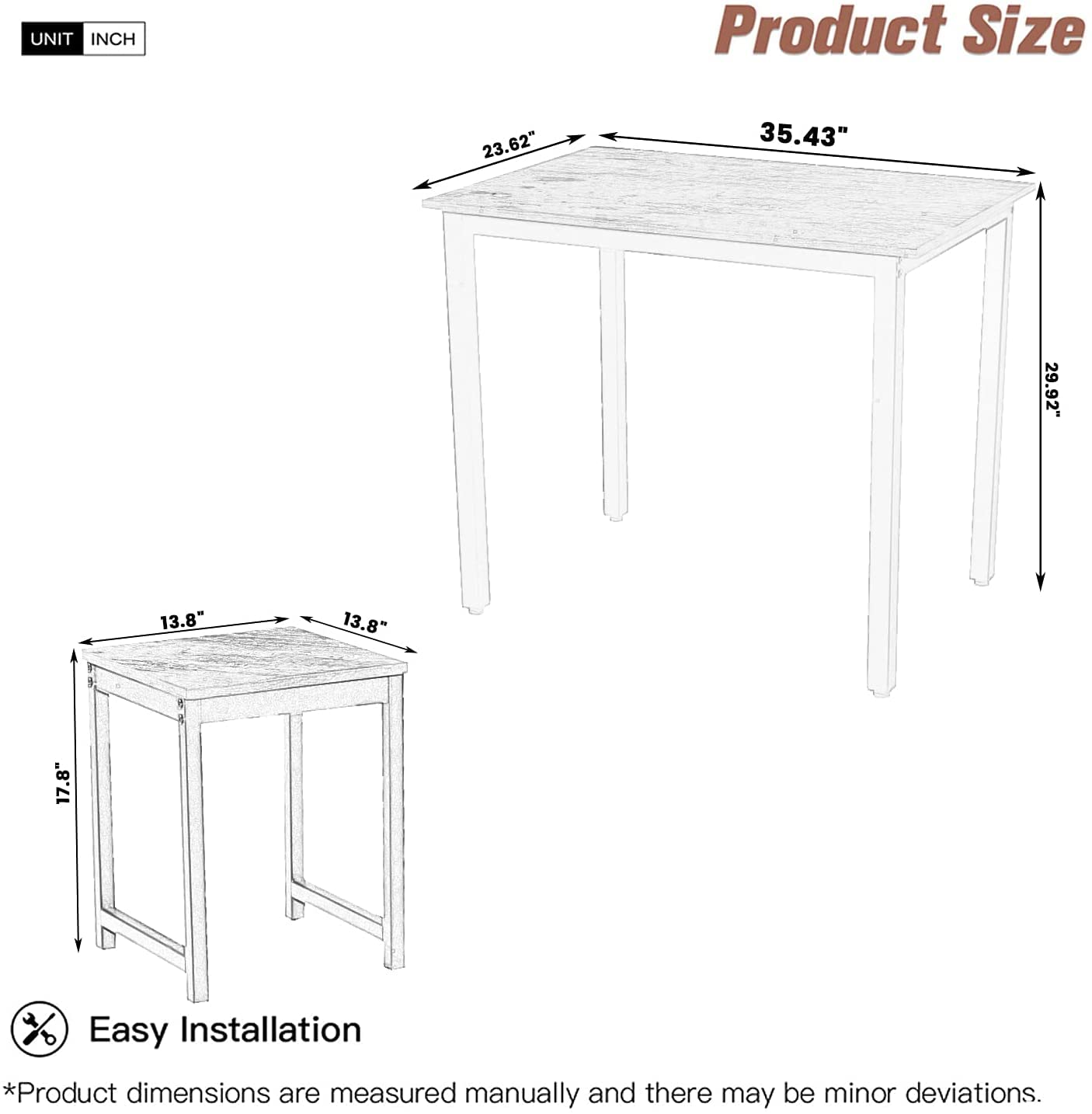 AWQM 3 Piece Dining Table Set, Small Kitchen Table and 2 Stools, Kitchen Breakfast Dining Table Set, Breakfast Table of 35.43 x 23.62 x 29.92 inches, Stools of 13.8 x 13.8 x 17.8 inches, Black