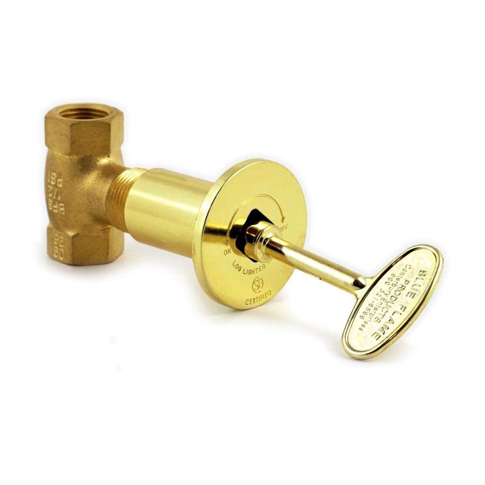 Blue Flame Straight 1/2" Polished Brass Flange Valve & 3" Gas Valve Key