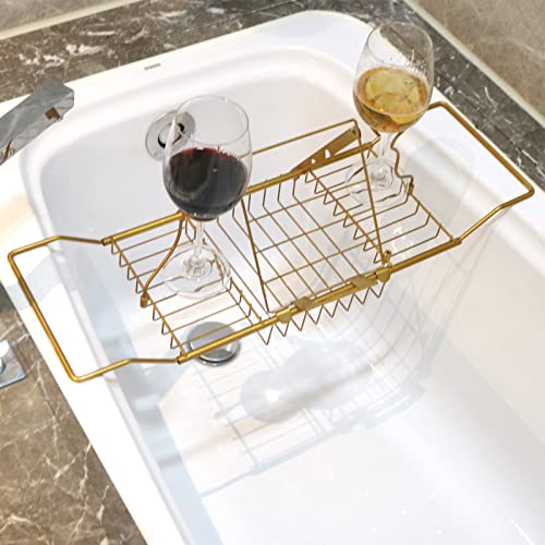 BDL Bathtub Caddy Tray Expandable Bath Tub Tray Table with Wine Holder, Free Soap Dish and Laptop Reading Rack, Bathtub Tray for Home(Bronze)