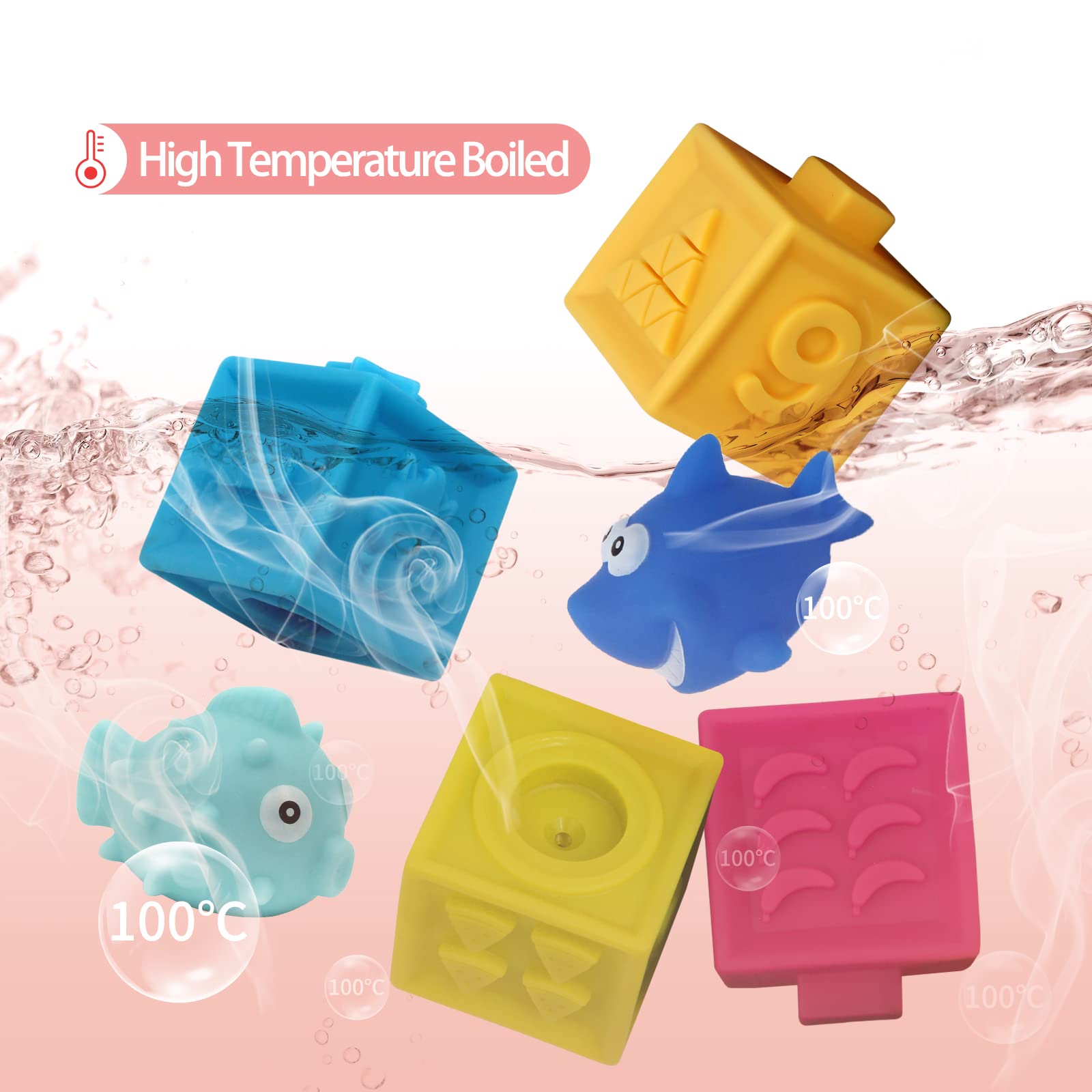 KIDPAPA Baby Blocks,16 PCS Baby Soft Building Blocks, Stacking Blocks with Shark Animals and Number, Educational Montessori Toys for Babies 6 to 12 Months and Up