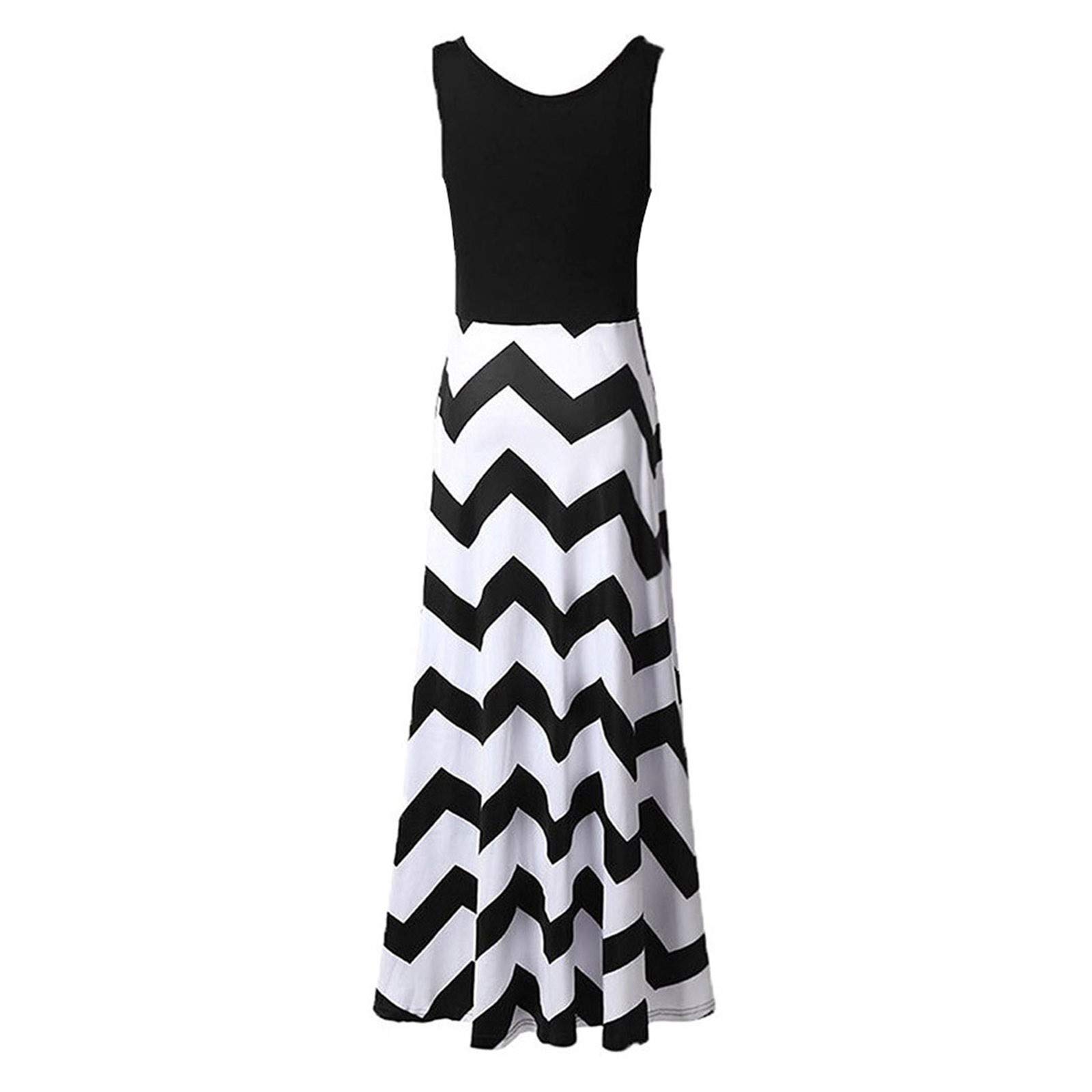 Padaleks Women’s Casual Summer Maxi Dress Loose Sleeveless Boho Beach Sundresses Striped Patchwork Long Dresses