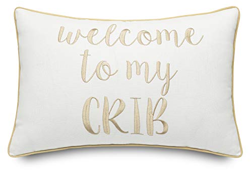 Rudransha Welcome to My Crib Embroidered Lumbar Accent Throw Pillow Cover - Nursery Decor - 12x18, Ivory-Beige