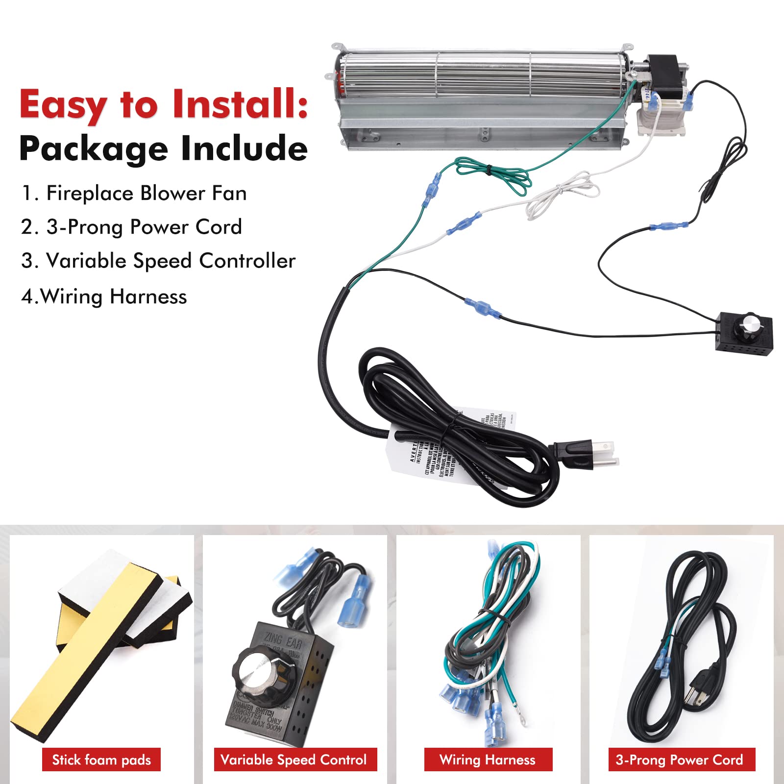 Hiorucet GA3650A GA3700 GA3650 GA3750A BK BKT Fireplace Blower Fan Kit for Desa Tech, FMI, Vanguard, Vexar, Astria Fireplace. Replacment Fireplace Blower Kit for Comfort Flame, Comfort Glow.