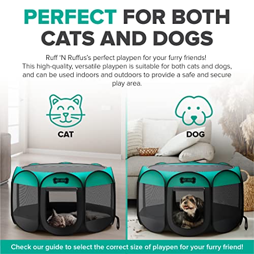 Ruff 'n Ruffus Portable Foldable Pet Playpen + Free Carrying Case + Free Travel Bowl | Available in 3 Sizes Indoor/Outdoor Water-Resistant Removable Shade Cover