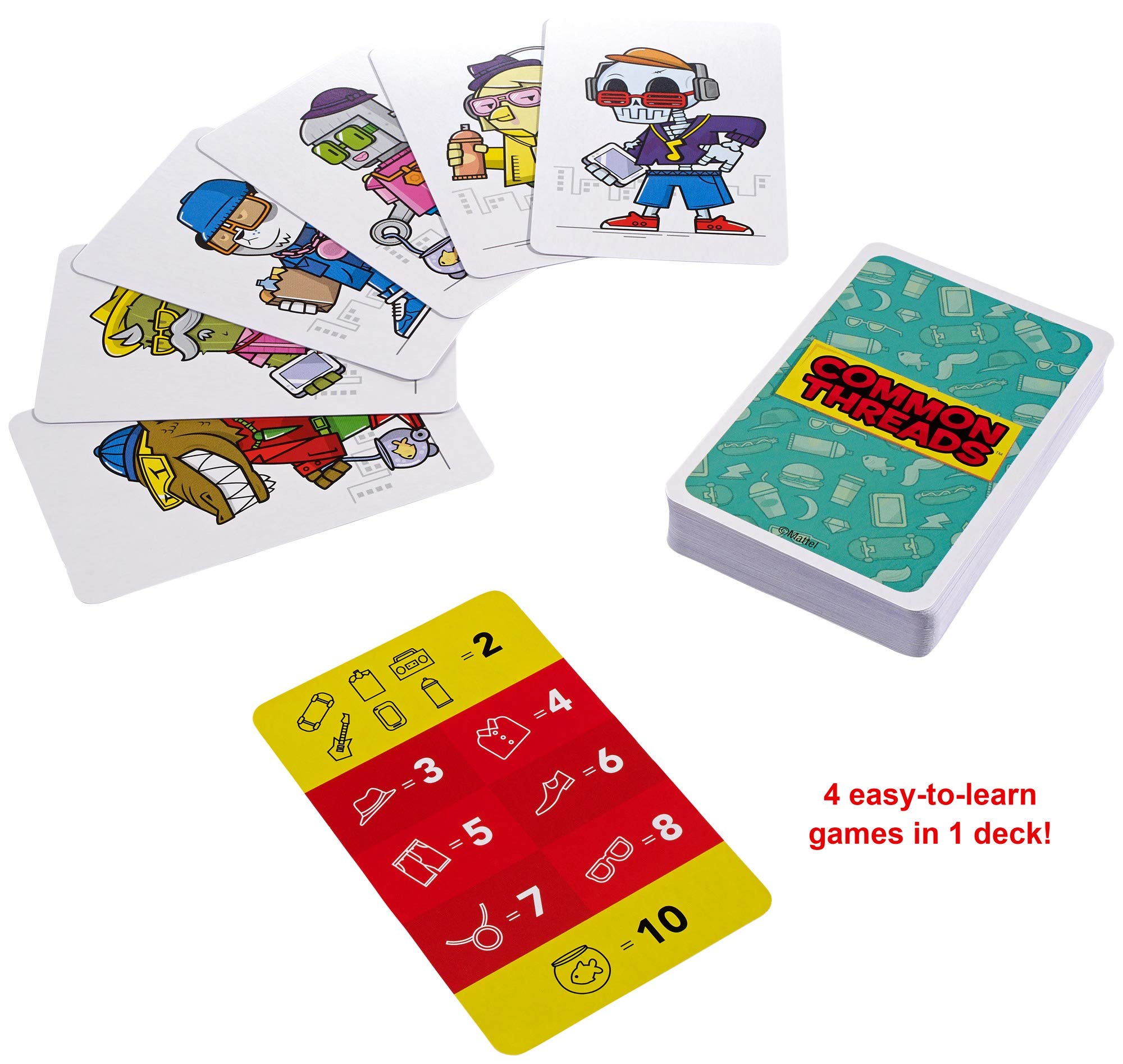 Mattel Games Common Threads 4-in-1 Family Card Game, Matching Game for 7 Year Olds and Up, Multi (GMK70)