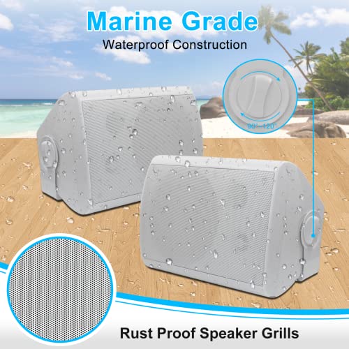 Herdio 6.5 Inches Indoor Outdoor Bluetooth Speakers Waterproof Wireless with Powerful Bass,Wall Mount Speakers Wired Weather Resistant for Patio Home Deck Porch Backyard 400 Watts(White)