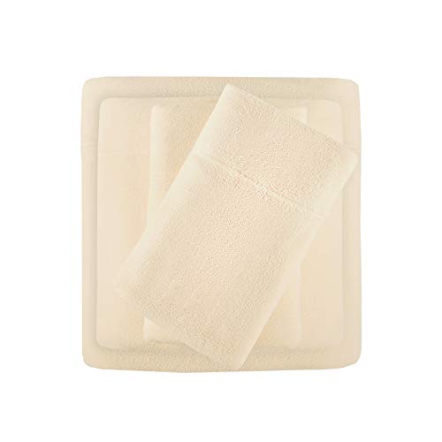 Sleep Philosophy True North Micro Fleece Bed Sheet Set, Warm, Sheets with 14" Deep Pocket, for Cold Season Cozy Sheet-Set, Matching Pillow Case, Cal King, Ivory, 4 Piece