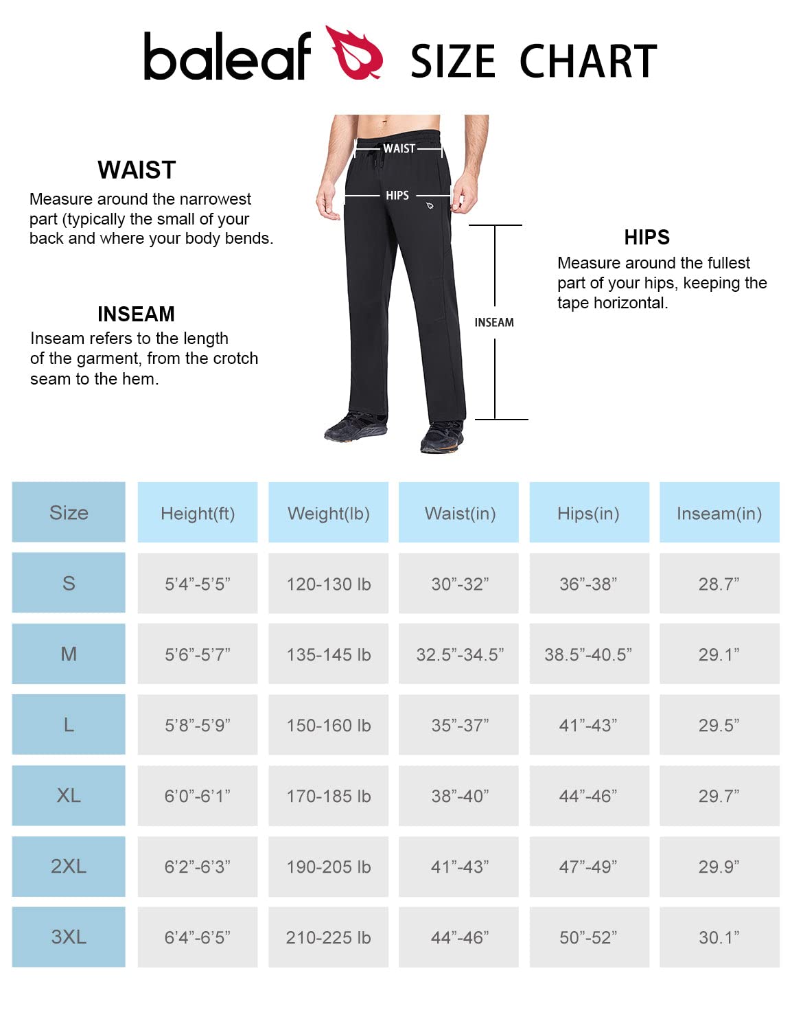 BALEAF Men's Fleece Lined Sweatpants Winter Athletic Workout Cold Weather Thermal Warm Open Bottom Pants with Zipper Pockets Black S