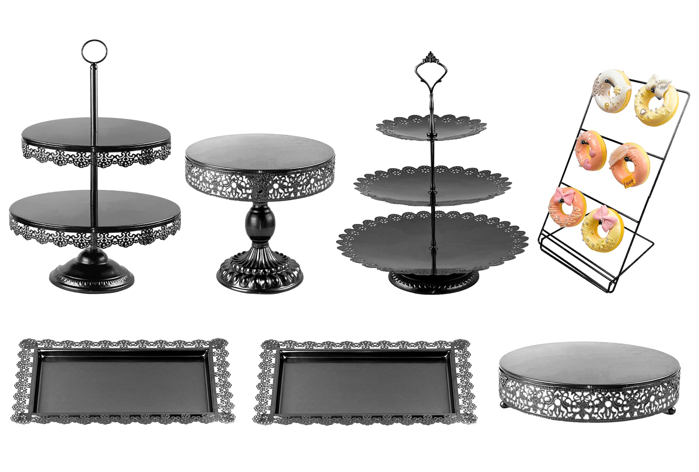 Black Cake Stand Set-7 Pcs Cake Stand Set-Dessert Table Display Set for Baby Shower, Wedding, Birthday Parties, Chrismas Celebration