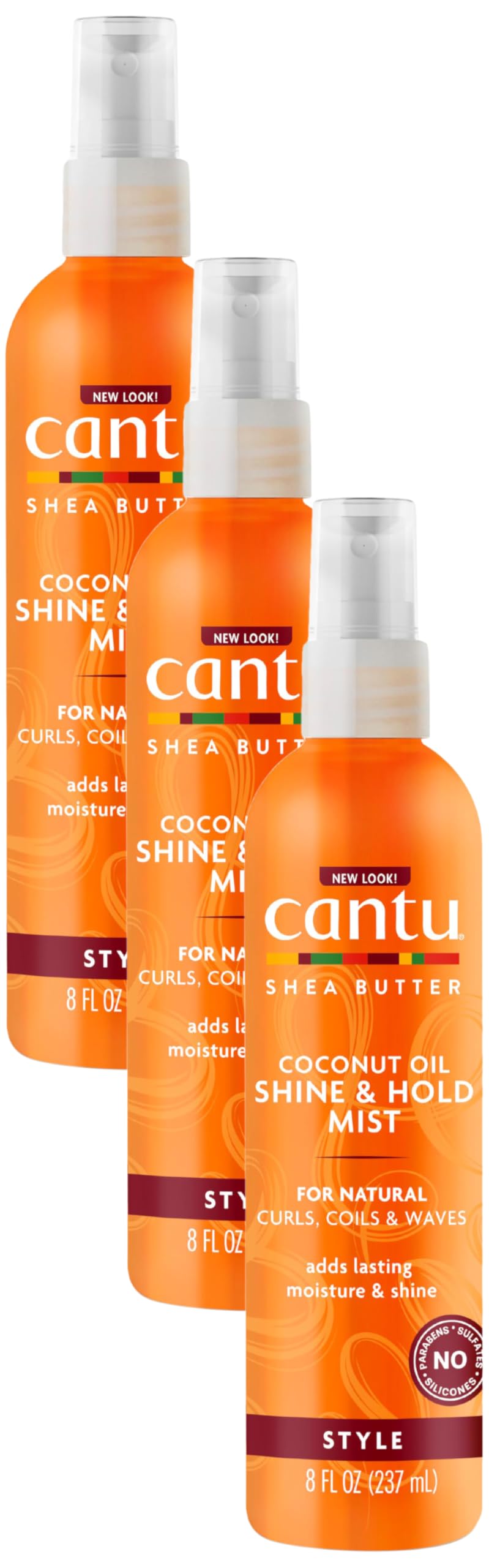 Cantu Shea Butter Coconut Oil Shine and Hold Mist, 8 Fluid Ounce (Pack of 3)