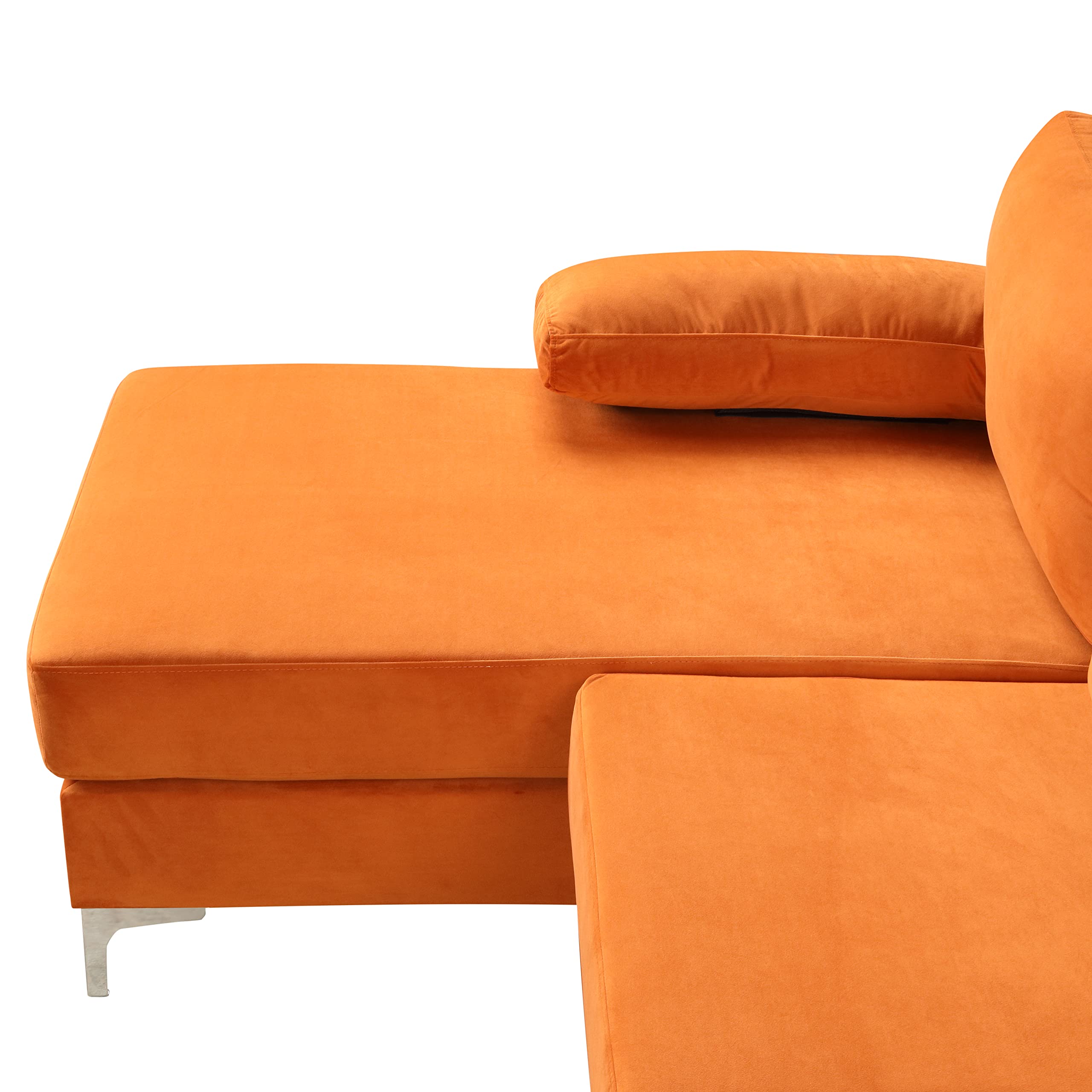 Divano Roma Furniture Modern Large Velvet Fabric U-Shape Sectional Sofa, Double Extra Wide Chaise Lounge Couch, Orange