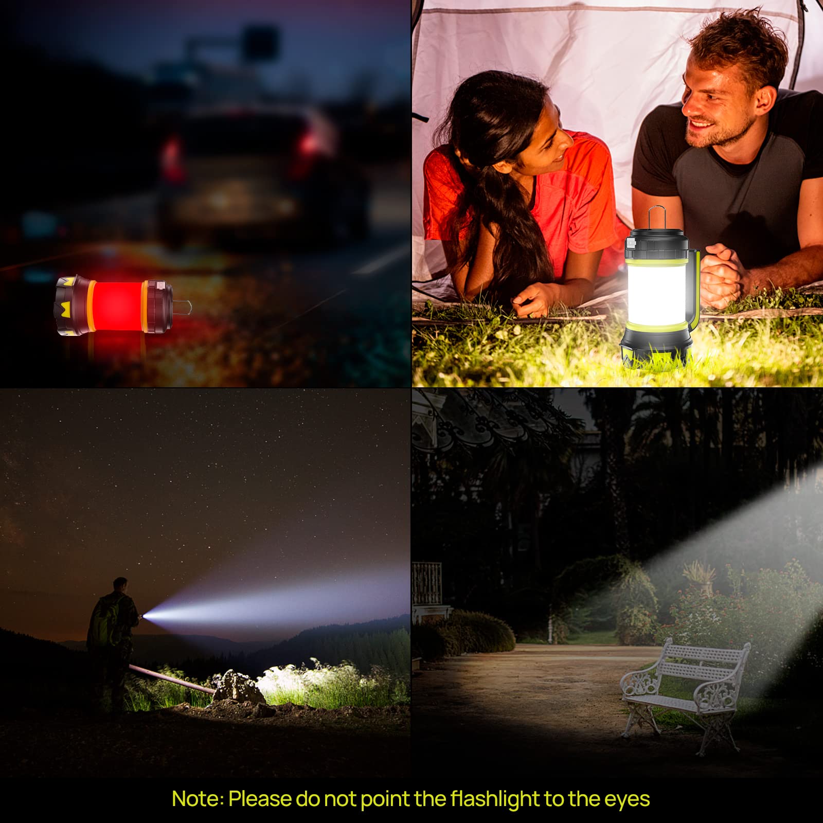 Bochaos Rechargeable Flashlights Camping Lantern,6 Modes LED Bright Flashlight 3000mAh Power Bank, IPX4 Waterproof, Emergency Flashlight Lantern for Outdoor, Hurricane, USB Cable Included-1 Flashlight