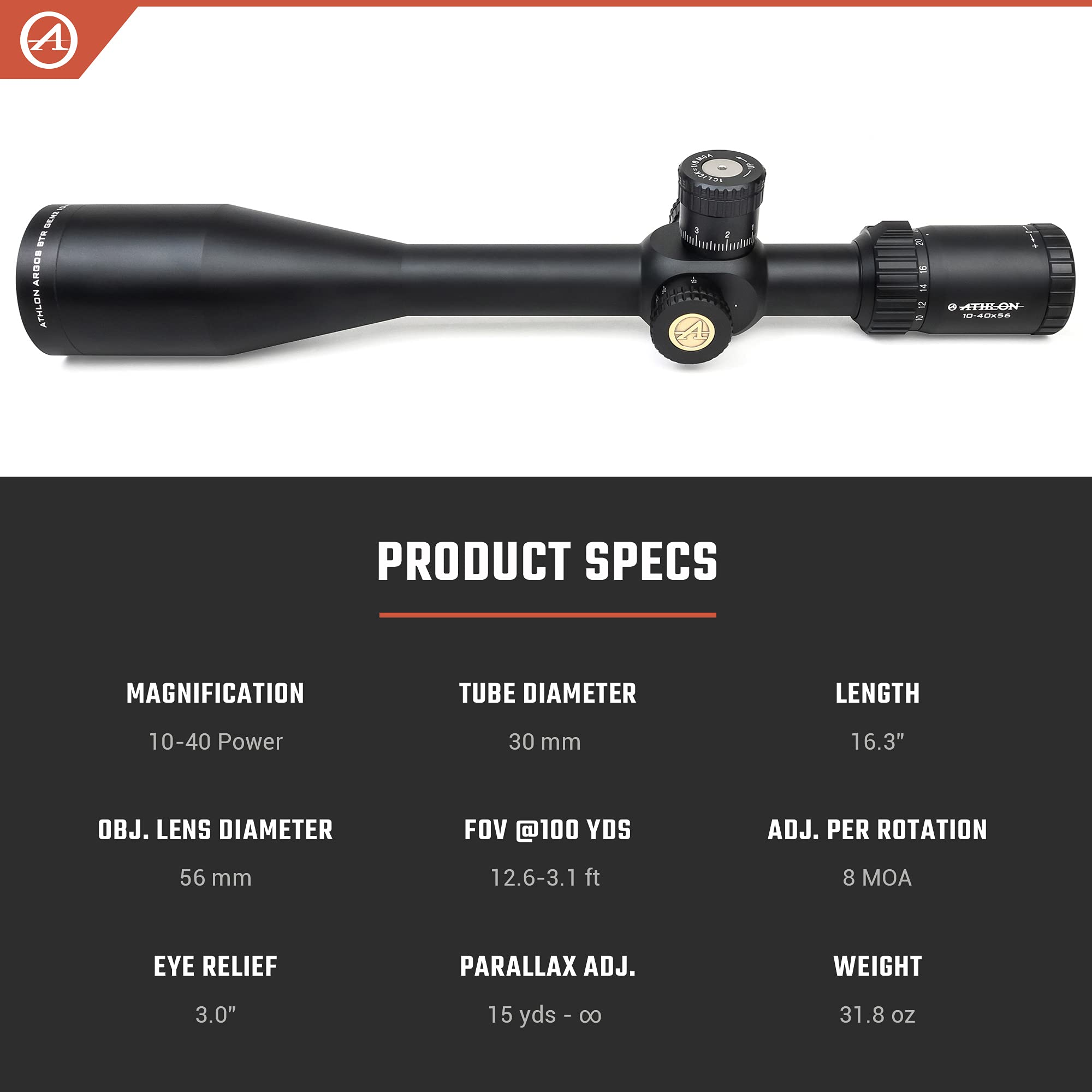 Athlon Optics Argos BTR GEN2 10-24x56 Riflescope - BLR SFP IR MOA, Black