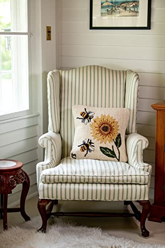 Chandler 4 Corners Artist-Designed Sunflower Bees Hand-Hooked Wool Decorative Throw Pillow (18β x 18β) Garden Pillow for Couches & Beds - Easy Care & Low Maintenance, Nature & Garden Throw Pillow