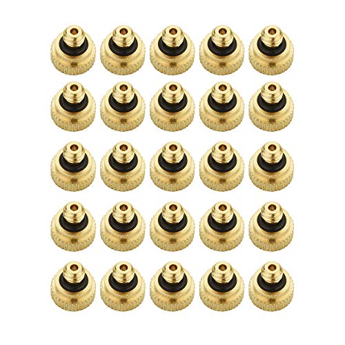 Bluecell 10pcs 0.3MM Orifice 10/24 Screw Thread Brass Cold Misting Nozzle & 10pcs Misting Brass Plug for Outdoor Cooling System Green House Irrigating System
