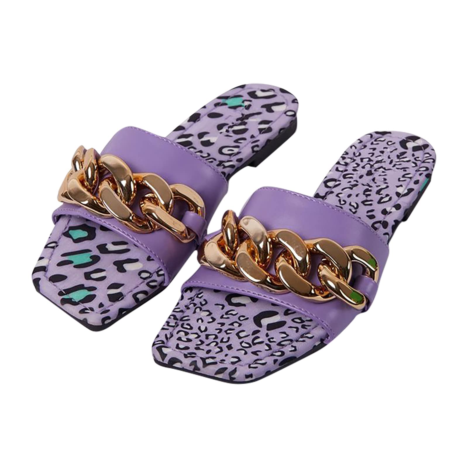Bravetoshop Womens Flat Slide Sandals Square Open Toe Slippers Cute Slip On Summer Shoes (Purple,7.5 US)