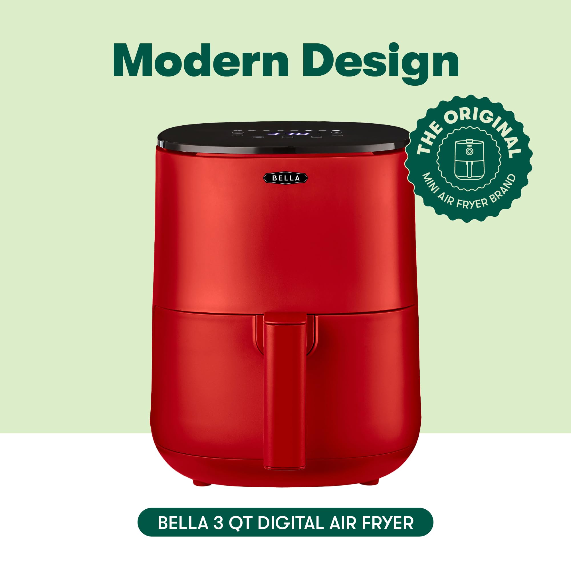 BELLA 2.9 Qt Touchscreen Air Fryer Oven and 5-in-1 Multicooker with Removable NonstickDishwasher Safe Crisping Tray and Basket, 1400 Watt Heating System, Matte Red