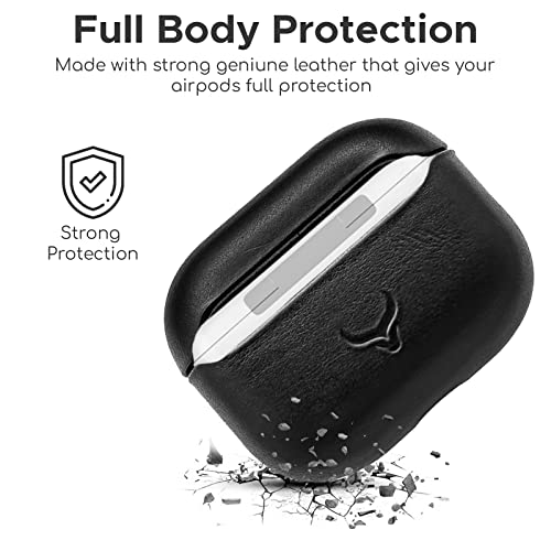CRETANBULL Genuine Leather Airpods 3 Case β Airpods 3rd Generation Case Compatible with Magsafe & Supports Wireless Charging β Pop Out Your Airpods with Ease (Onyx)