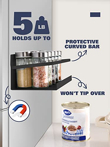 BRONYPRO Magnetic Spice Rack, 2 Pack Magnetic Shelf for Refrigerator, Large Spice Rack, Space Saver for Small Kitchen, Hanging Magnetic Storage With 4 Hooks, for Spices, Plates, Books, Plants(Black)