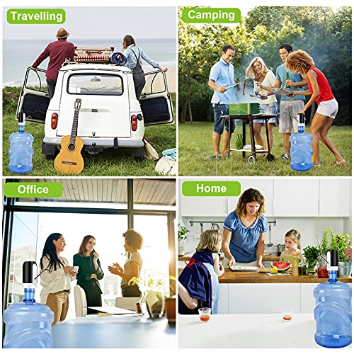 Calogy 5 Gallon Water Dispenser, Electric Drinking Water Pump with Rechargeable, Portable Automatic Water Bottle Pump for Camping Kitchen Home Office - Black
