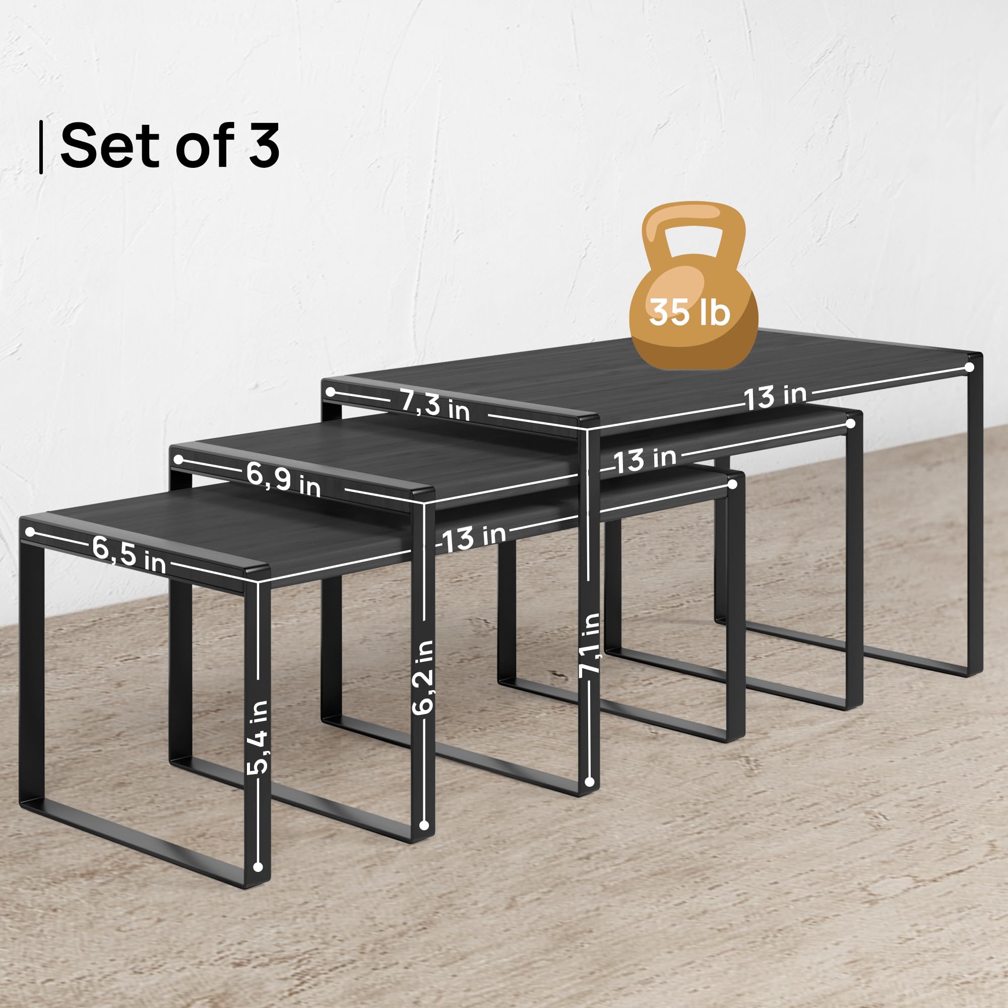 Ibyx Premium Kitchen Cabinet Organizer Shelf - Set of 3 Kitchen Counter Shelves - Stackable & Expandable Shelf Racks for Kitchen Cabinets - Metal Frame & Engineered Wood (Black Wood, Black Frame)