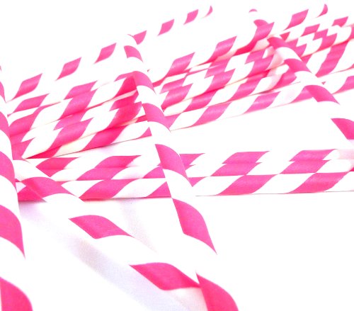 Bella Cupcake Couture Paper Party Striped Straws, Pink/White