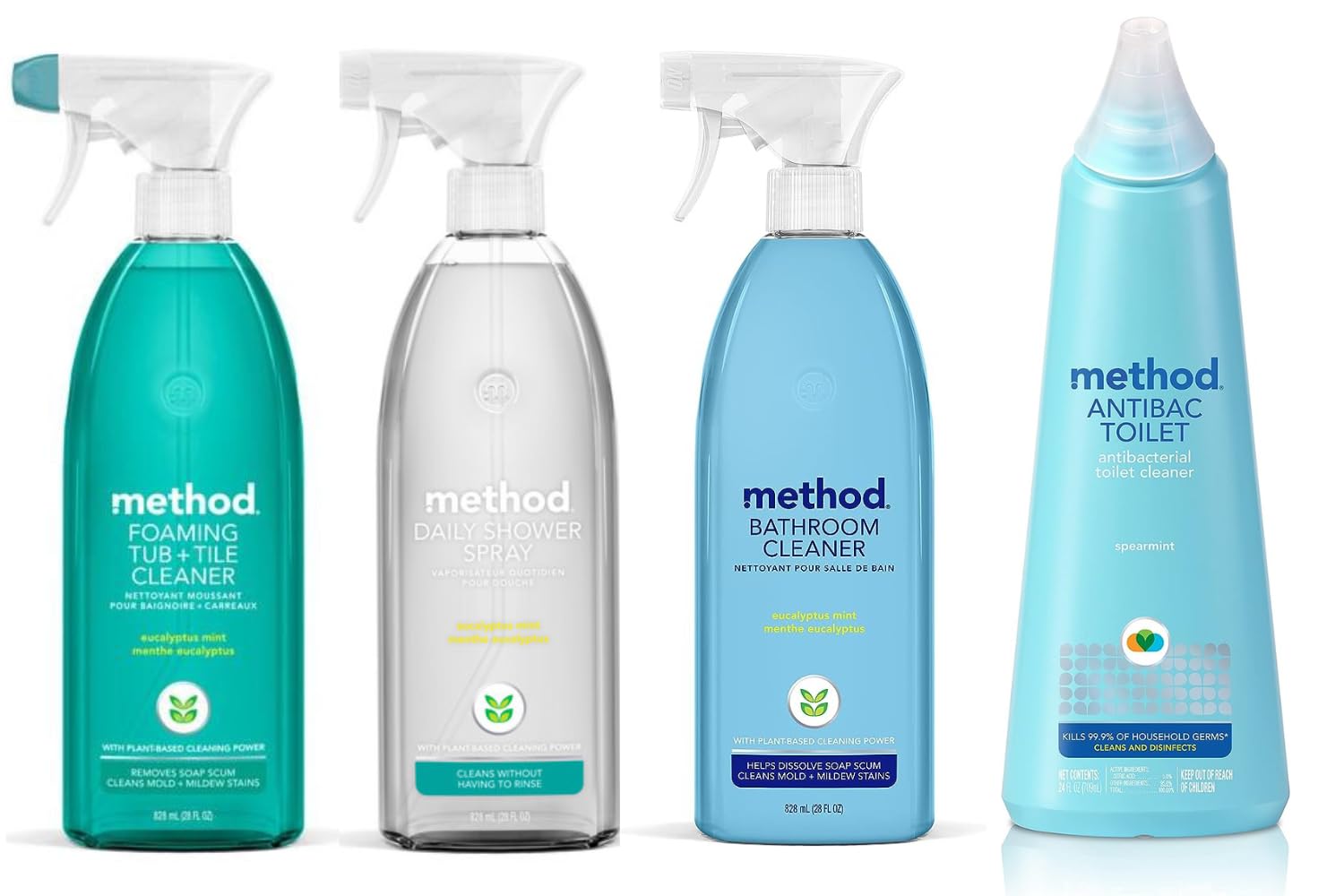 Bathroom Cleaning Products Variety Pack (Bathroom Cleaner Spray, Daily Shower Spray, Foaming Tub + Tile Cleaner. Toilet Bowl Cleaner 24 Oz.) Bundle Pack Of 4 Items