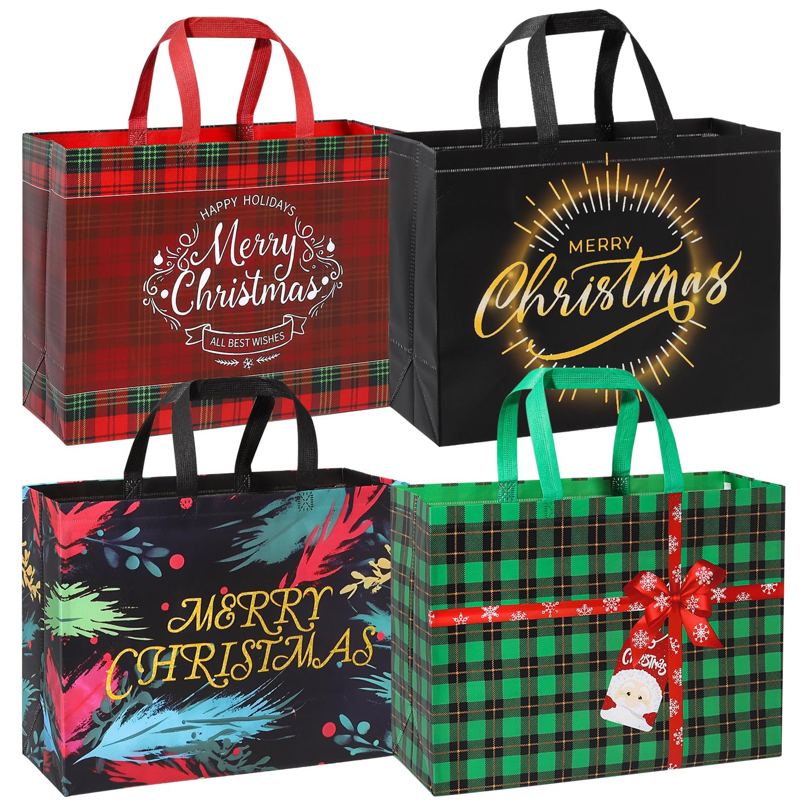 YANGTE Extra Large Christmas Gift Bags 12 Pack Extra Large Gift Bags Jumbo with Handle Reusable Non-Woven XL Xmas Presents Wrapping Holiday Bags Tote Size 16.7 * 6.9 * 12.6in
